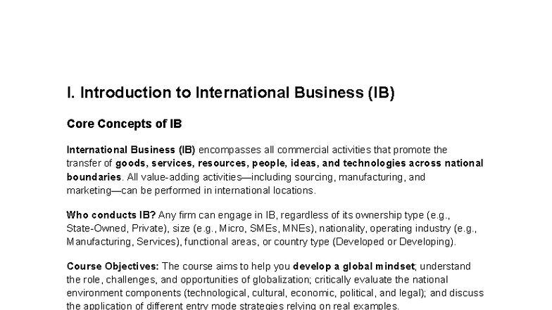 International Business (IB) Overview: Core Concepts and Theories - Studocu