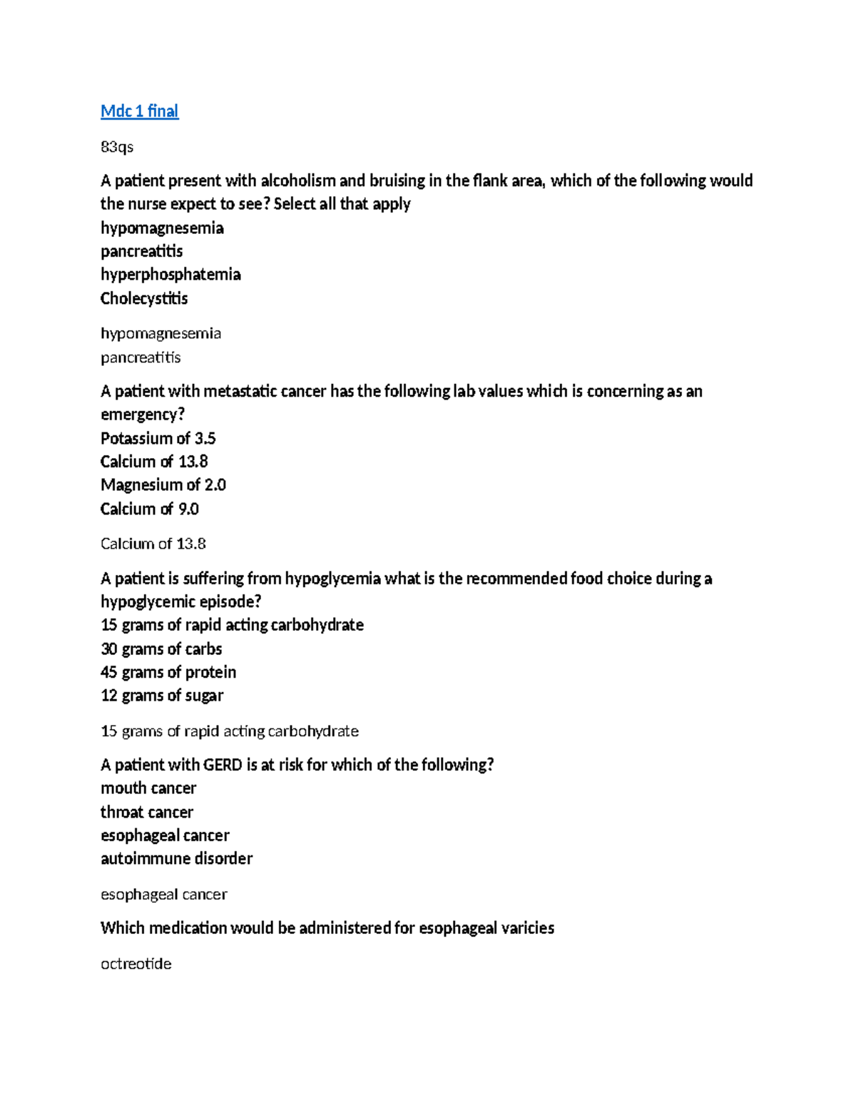 Final MDC 1 Exam Review: Key Concepts and Patient Scenarios - Studocu