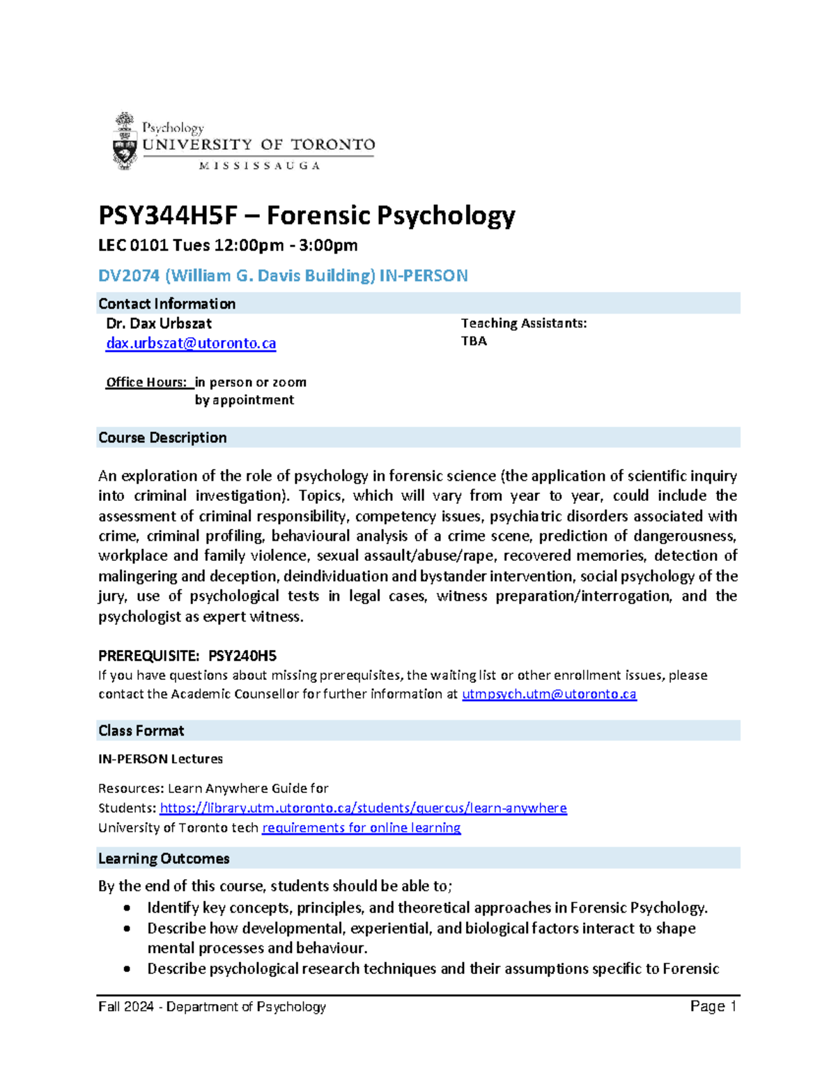 PSY344H5F Forensic Psychology Lecture Notes - Fall 2024 - Studocu