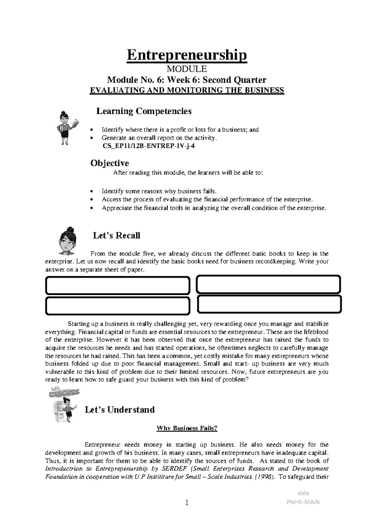 Entrepreneurship Grade-12 QTR2 Module 6: Evaluating Business ...