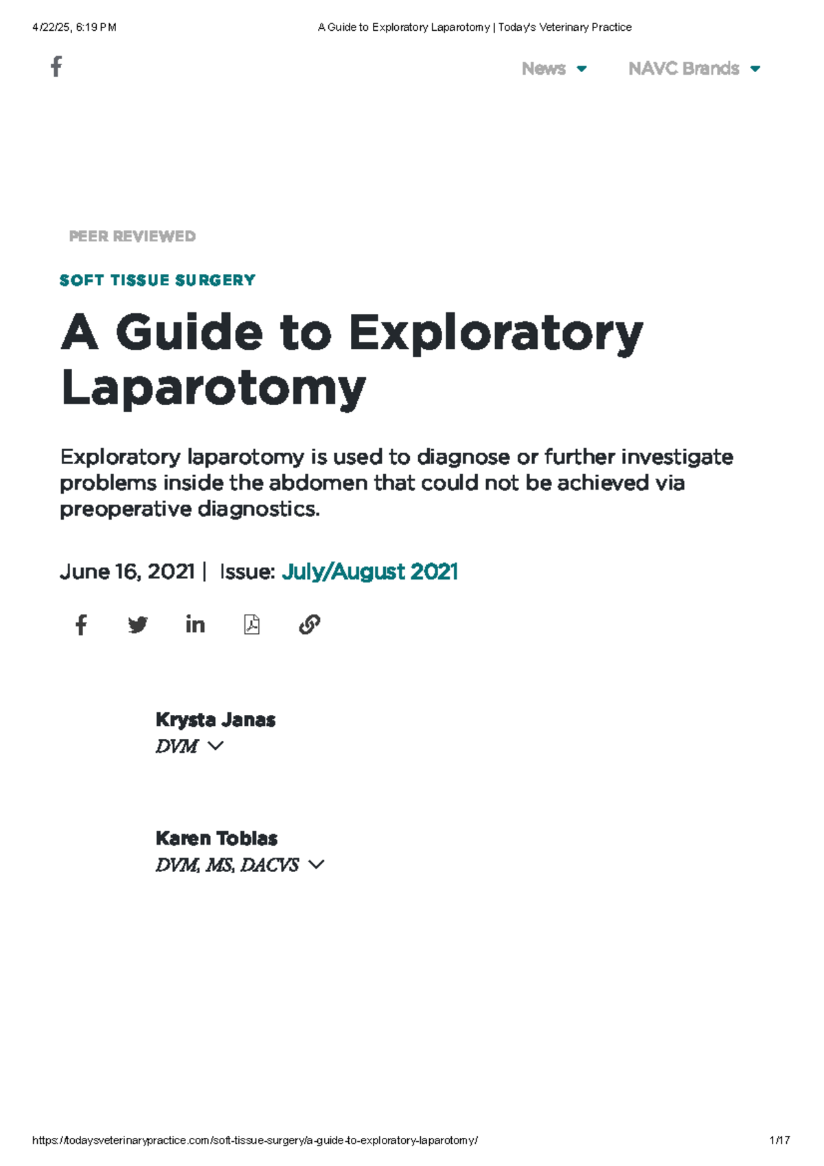 A Guide to Exploratory Laparotomy in Veterinary Practice (NAVC) - Studocu