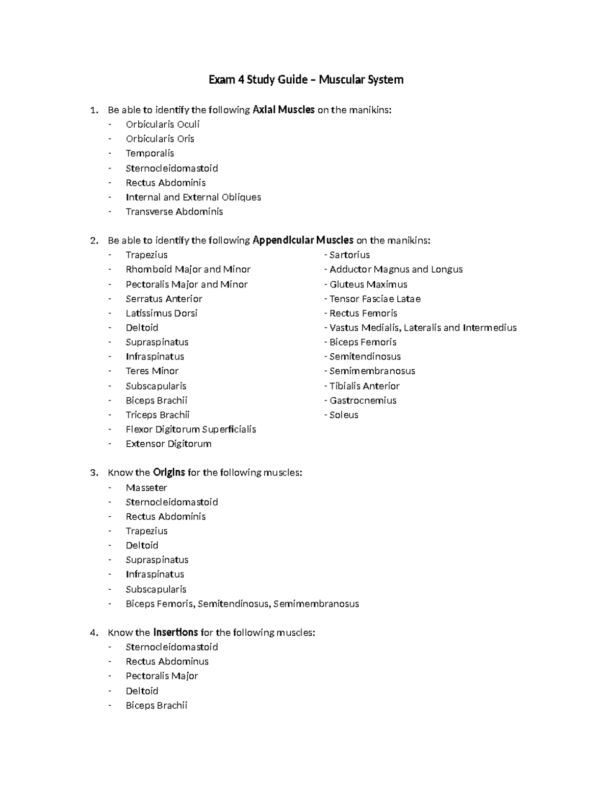 Exam 4 Study Guide – Muscular System Overview and Key Muscle ...