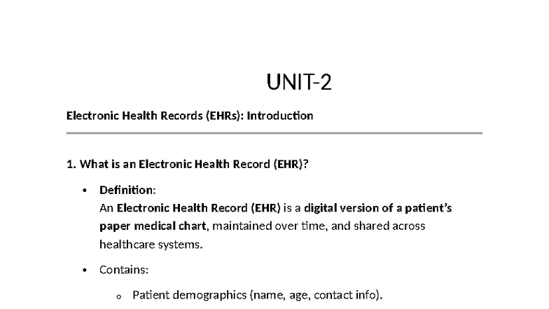 UNIT-2 - Electronic Health Records (EHRs): Overview and Future ...