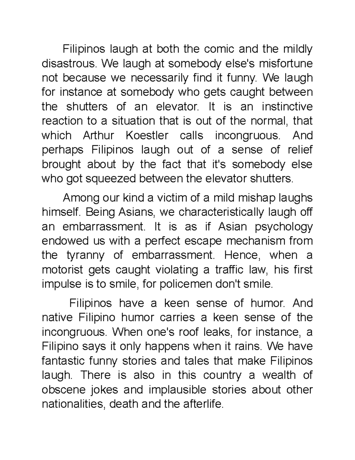 WHAT Makes Filipinos Laugh: A Study on Humor and Incongruity - Studocu