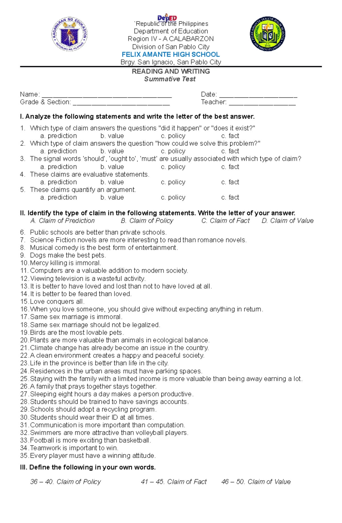 Detailed Lesson PLAN - PR2 - Variables - A LESSON PLAN IN PRACTICAL ...