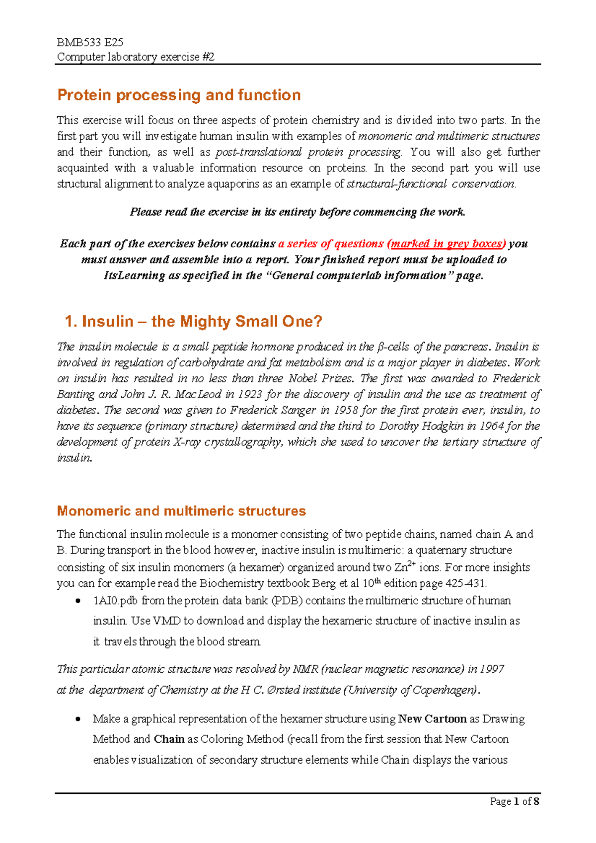 BMB533 E25 Computer Lab Exercise: Protein Processing & Aquaporins ...