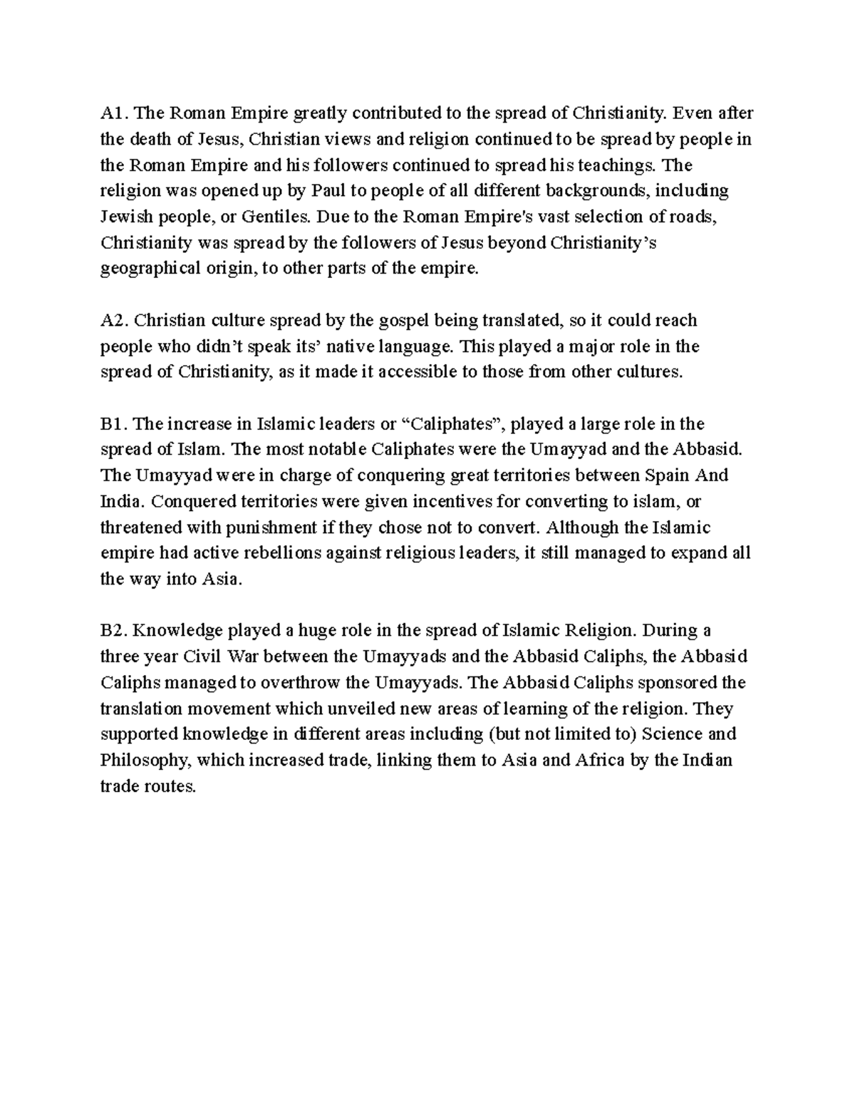 D266 Task 1: The Spread of Christianity and Islam in the Roman Empire ...