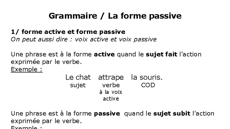 Grammaire: Forme Active et Passive en Français - Studocu