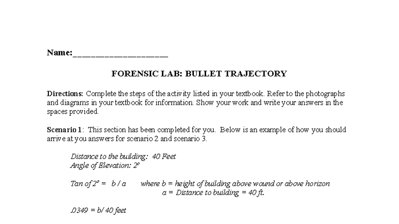 Forensic Lab: Bullet Trajectory Analysis - Lab 1 - Studocu