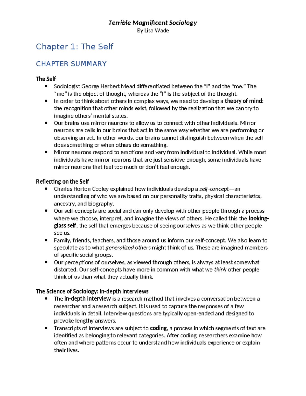 Sociology 101: Chapter 1 Summary on The Self and Self-Concept - Studocu