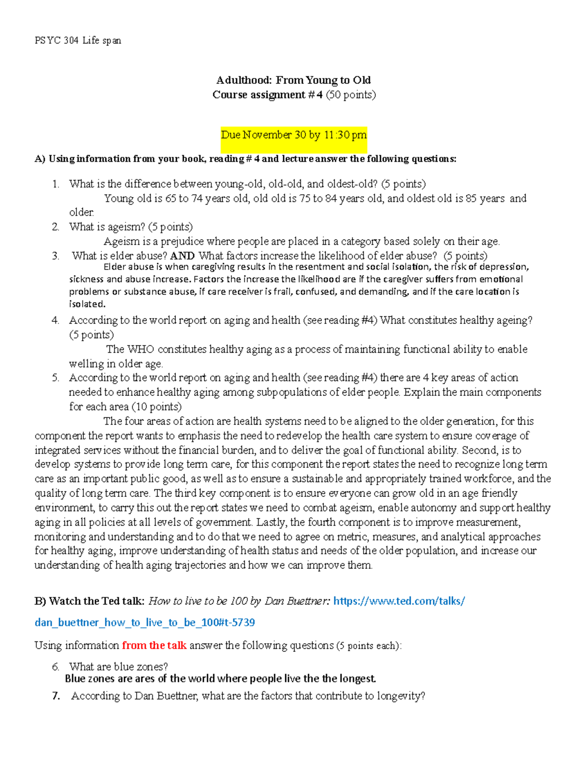 Psych 304 Assignment 4 - Alicia Borre - PSYC 304 Life span Adulthood ...