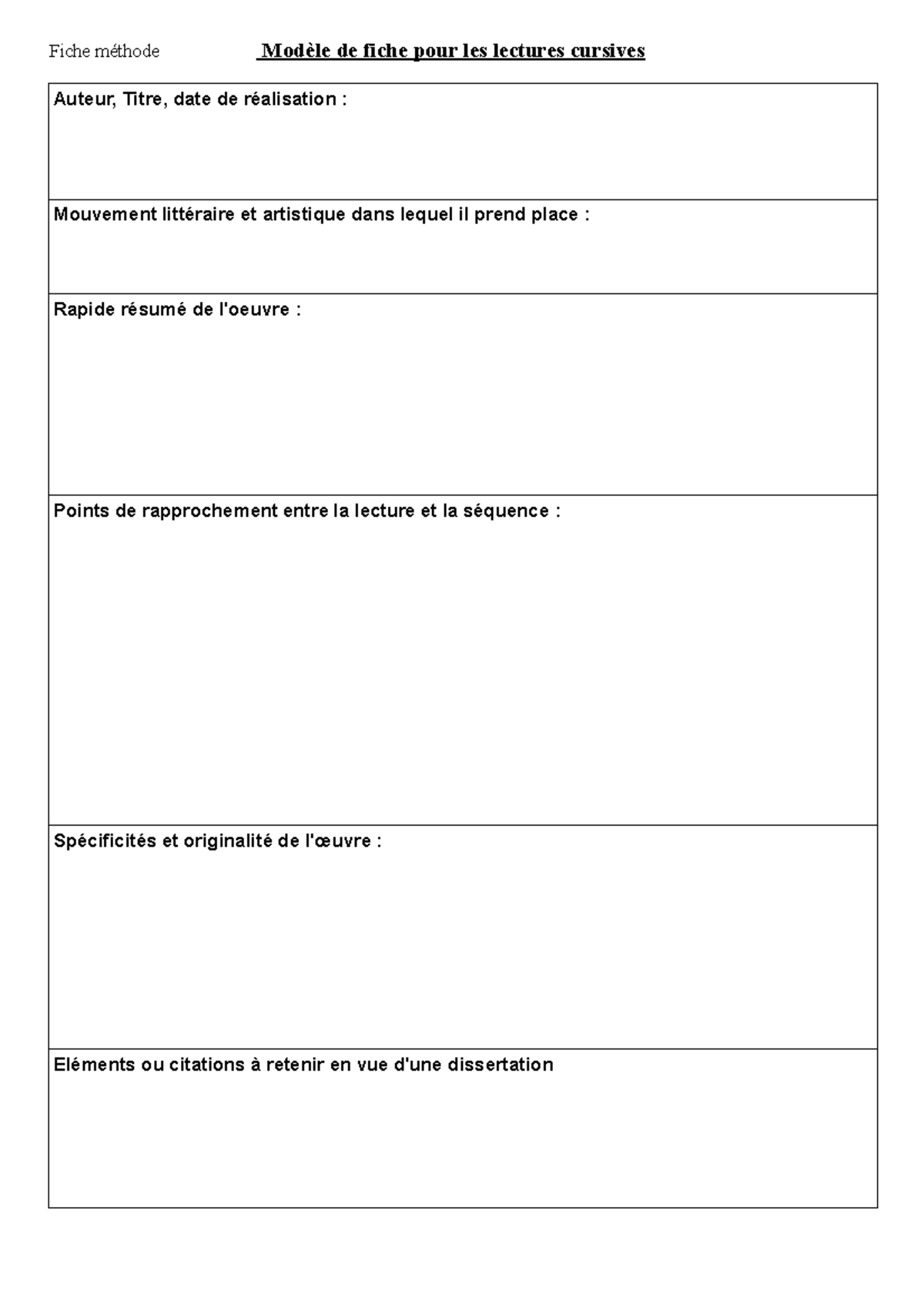 Fiche methode lecture cursive PDF - Français - Fiche méthode Modèle de ...