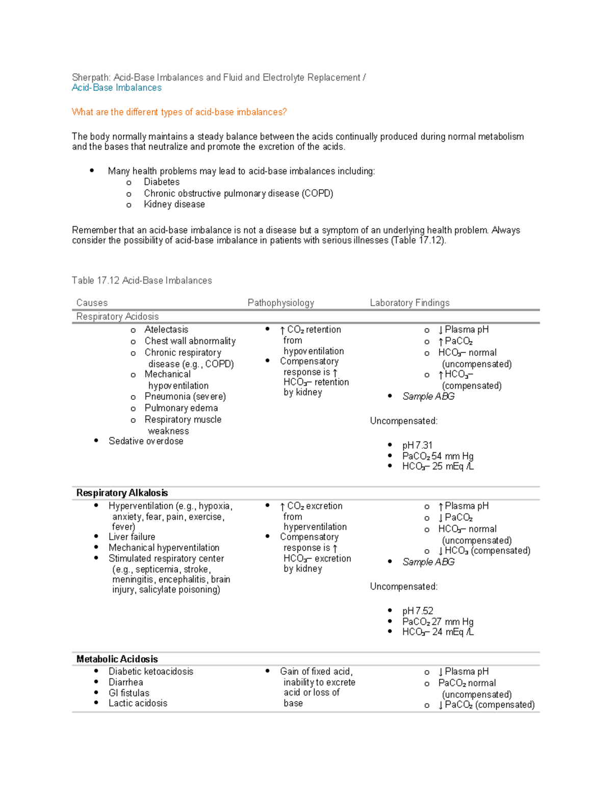 Acid-Base Imbalances & Fluid Electrolyte Replacement in Nursing Care ...