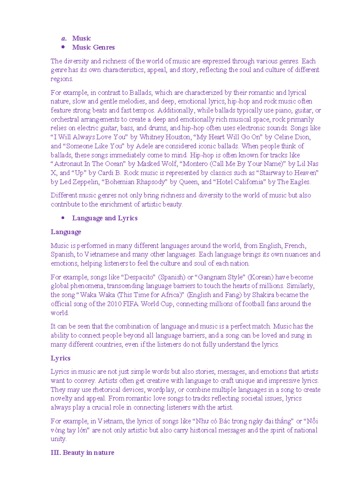 Music - cvbnm - a. Music Music Genres The diversity and richness of the ...