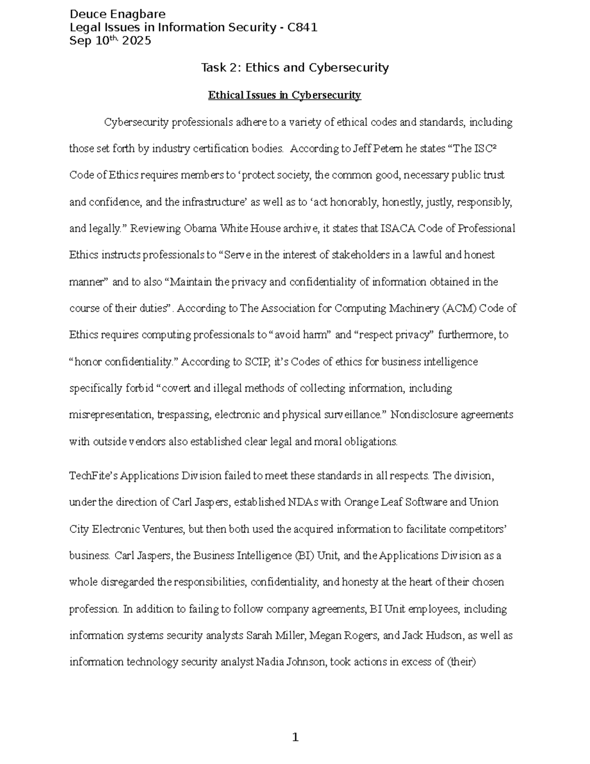 C841 Task 2: Ethical Issues in Cybersecurity and Information Security - Studocu