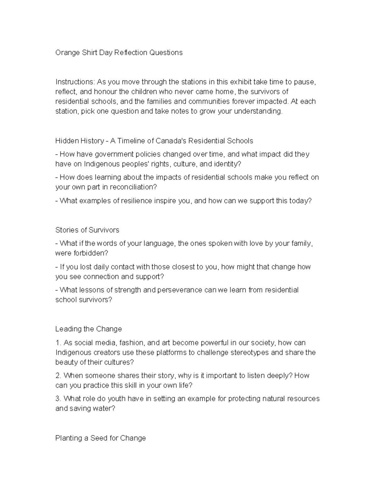 Orange Shirt Day Reflection Questions: Honoring Survivors and ...