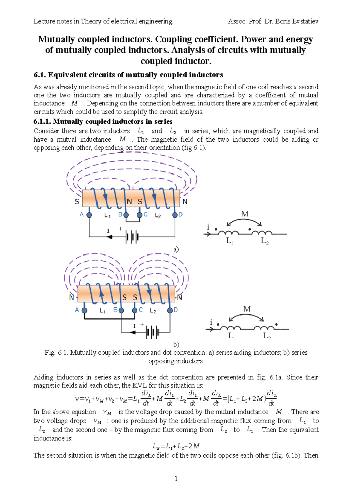Lecture Notes on Mutually Coupled Inductors (Course Code: EE 503) - Studocu