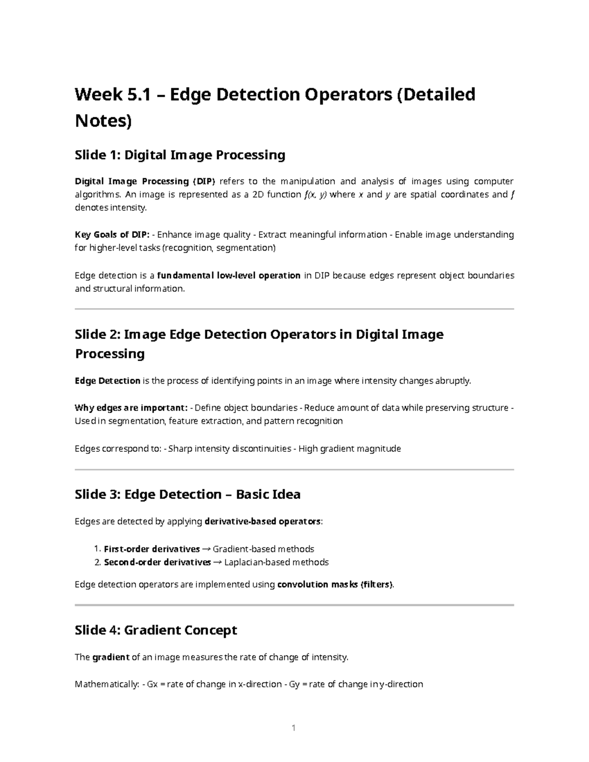 Edge Detection Operators (DIP) – Detailed Notes for Week 5.1 - Studocu