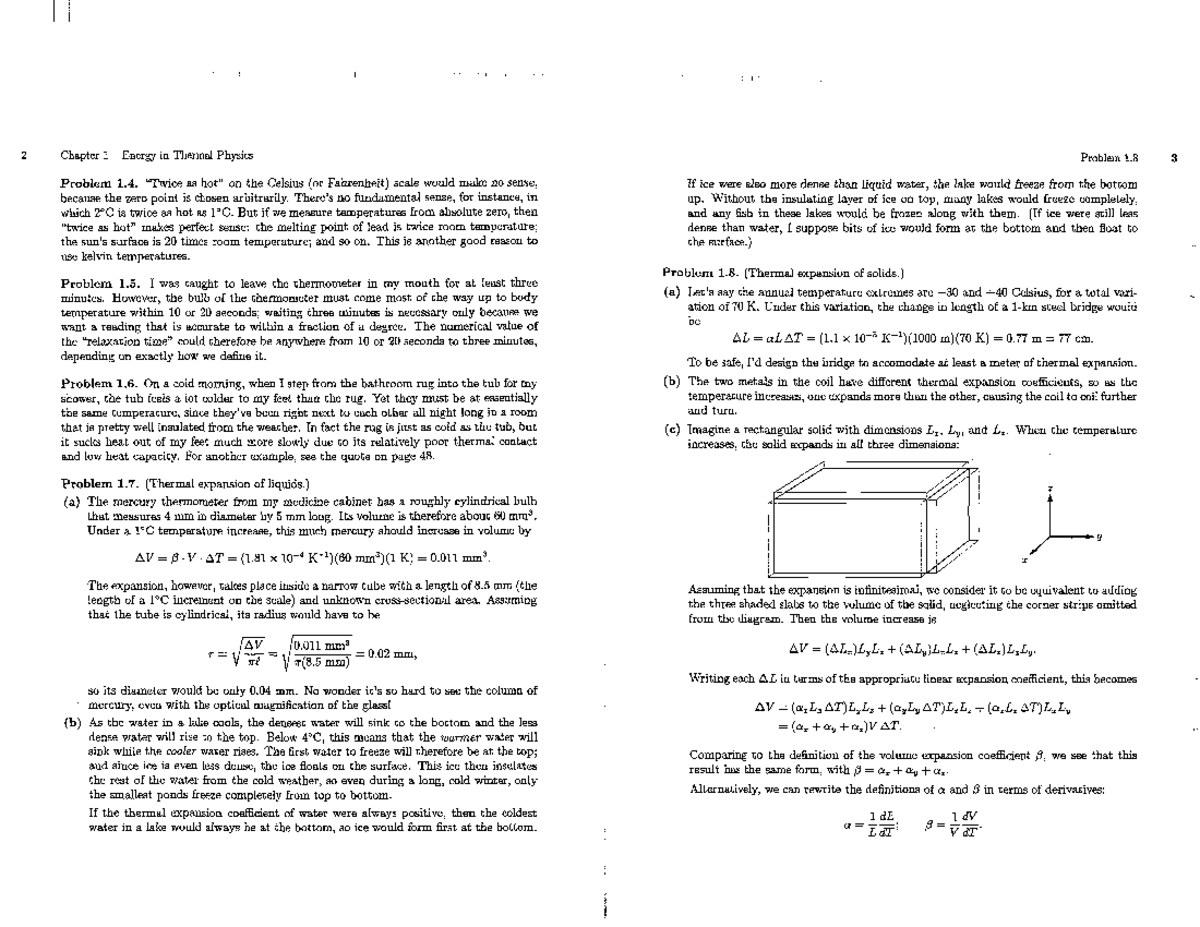 Chapter 1: Energy in Thermal Physics - Problems and Solutions (PHYS 101 ...
