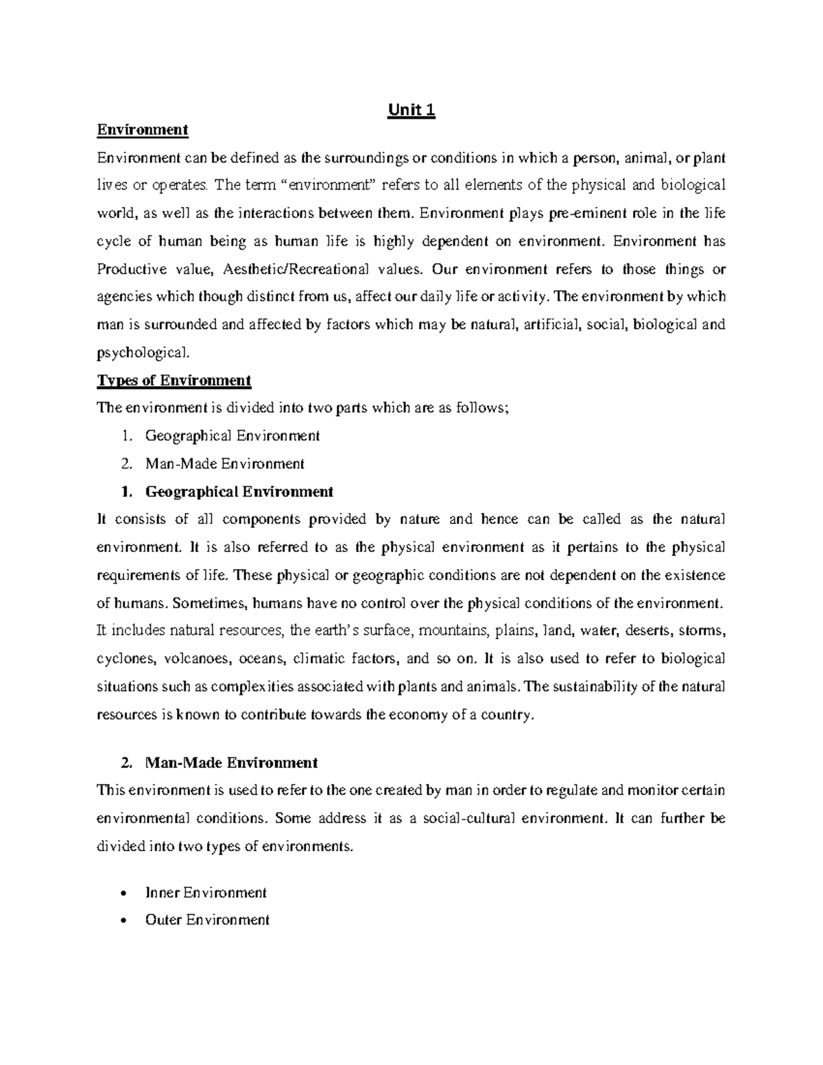 Unit 1: Environment and Ecology Overview (Env 101) - Studocu