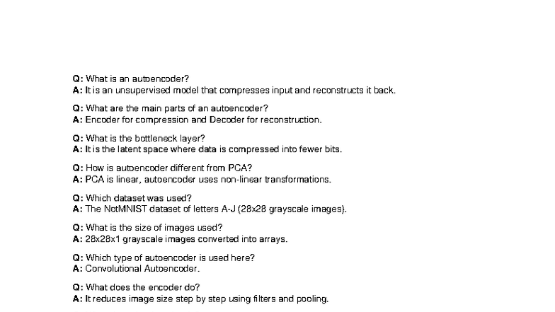 Viva QA on Autoencoders - Deep Learning Practice Questions - Studocu
