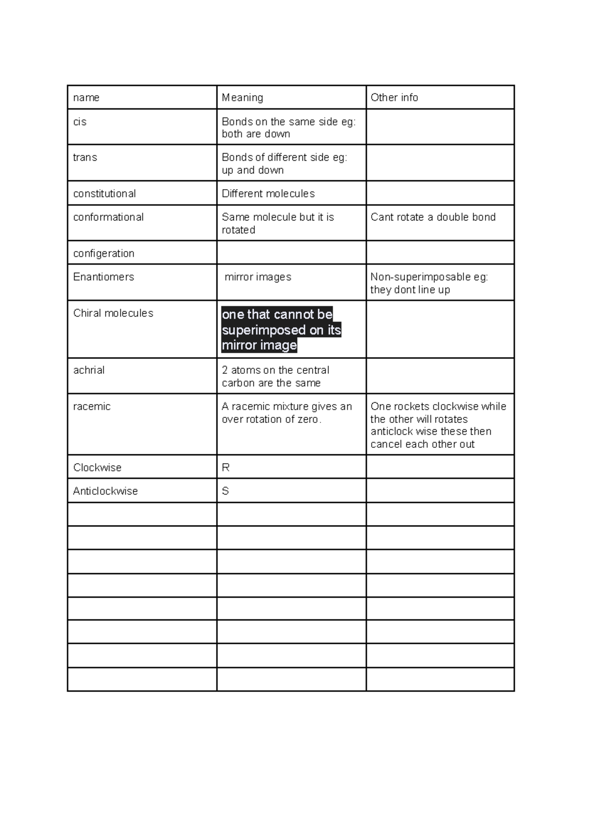 Chemistry Terms and Definitions: CIS, TRANS, and More (CIS 101) - Studocu