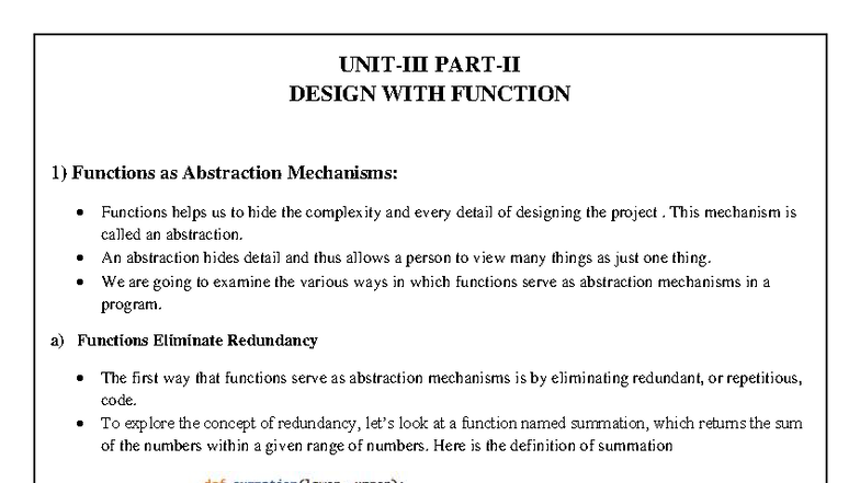 Python UNIT III Part II - Functions and Design Principles Notes - Studocu