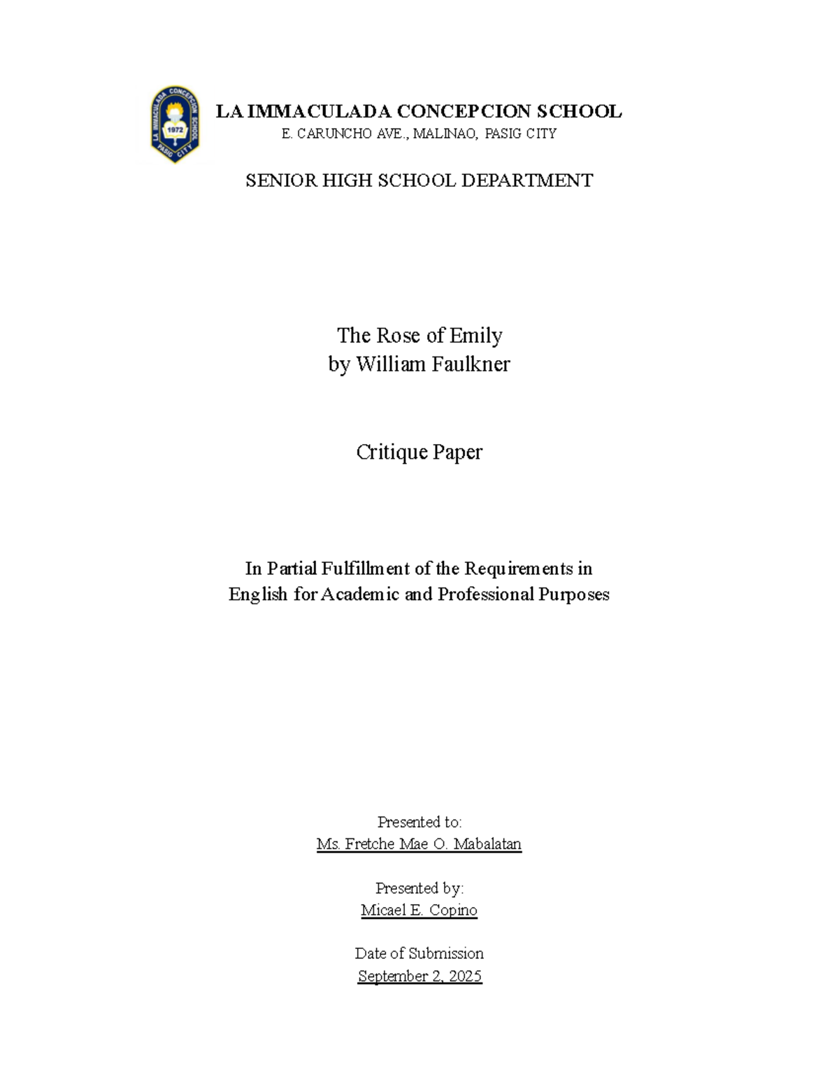 ENG 101: Critique of "A Rose for Emily" by William Faulkner - Studocu