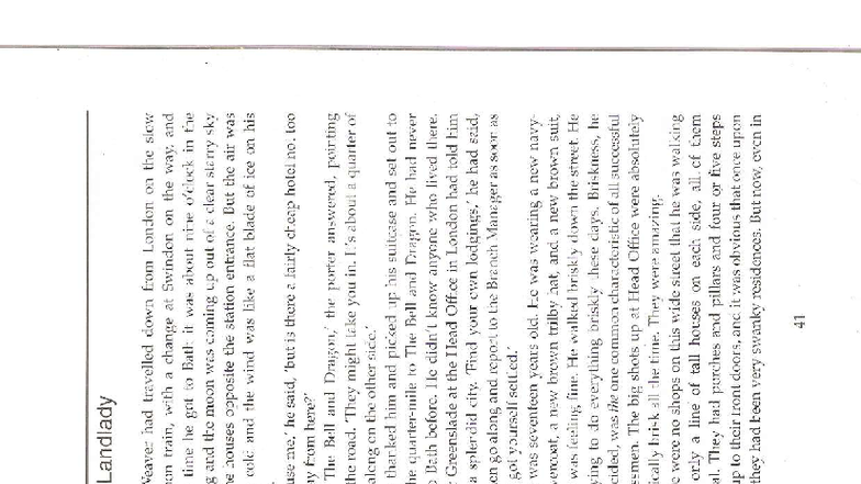 Notes on "The Landlady" (ENG 101) - Analysis and Discussion - Studocu