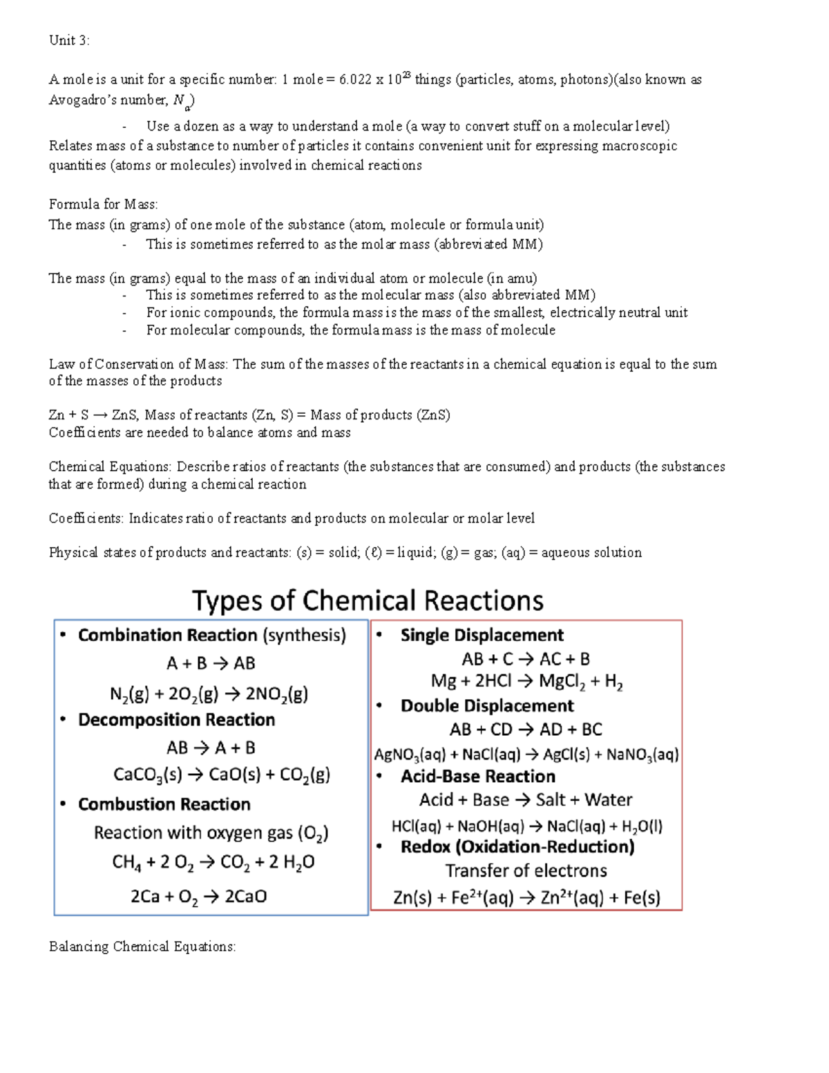 CHEM 104 - Unit 3: Intro to Stoichiometry and Molar Mass Concepts - Studocu