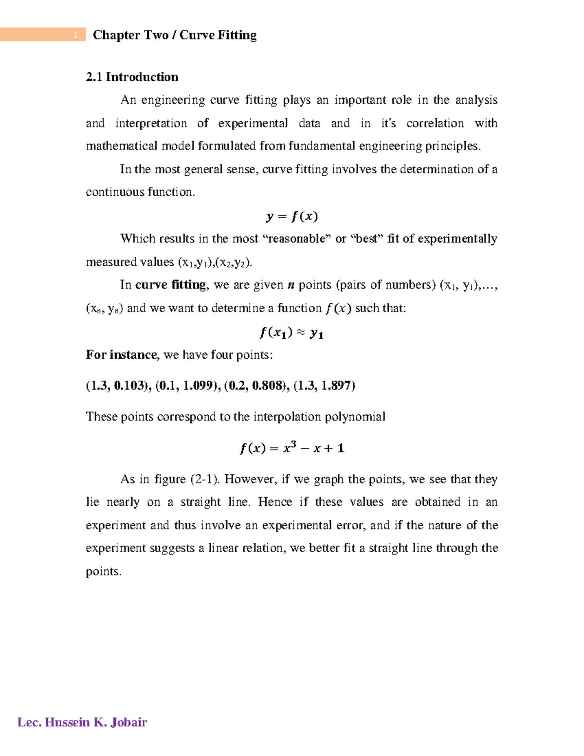 Lec - 2 Introduction An engineering curve fitting plays an important ...