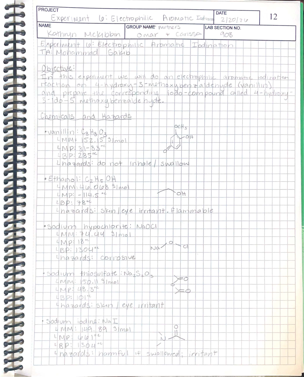 Electrophilic Aromatic Iodination Lab Report - Experiment 6 - Studocu