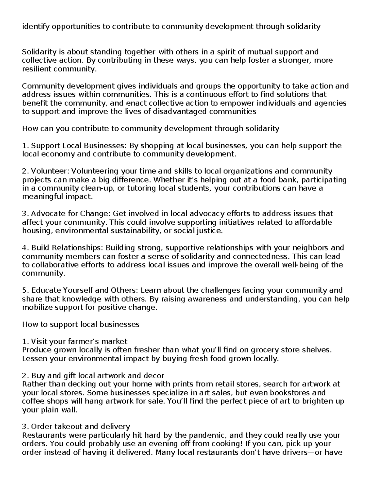 Community Development Opportunities Through Solidarity - Report-9 - Studocu