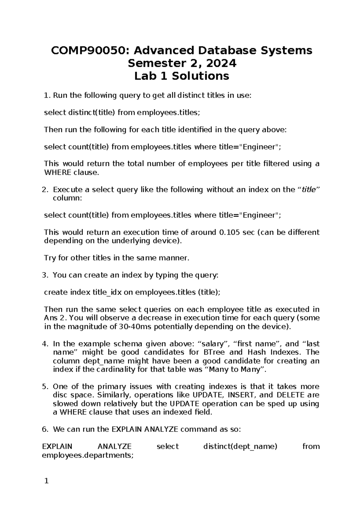 L1 Week4-Solutions - tutorial questions solutions - COMP90050: Advanced ...