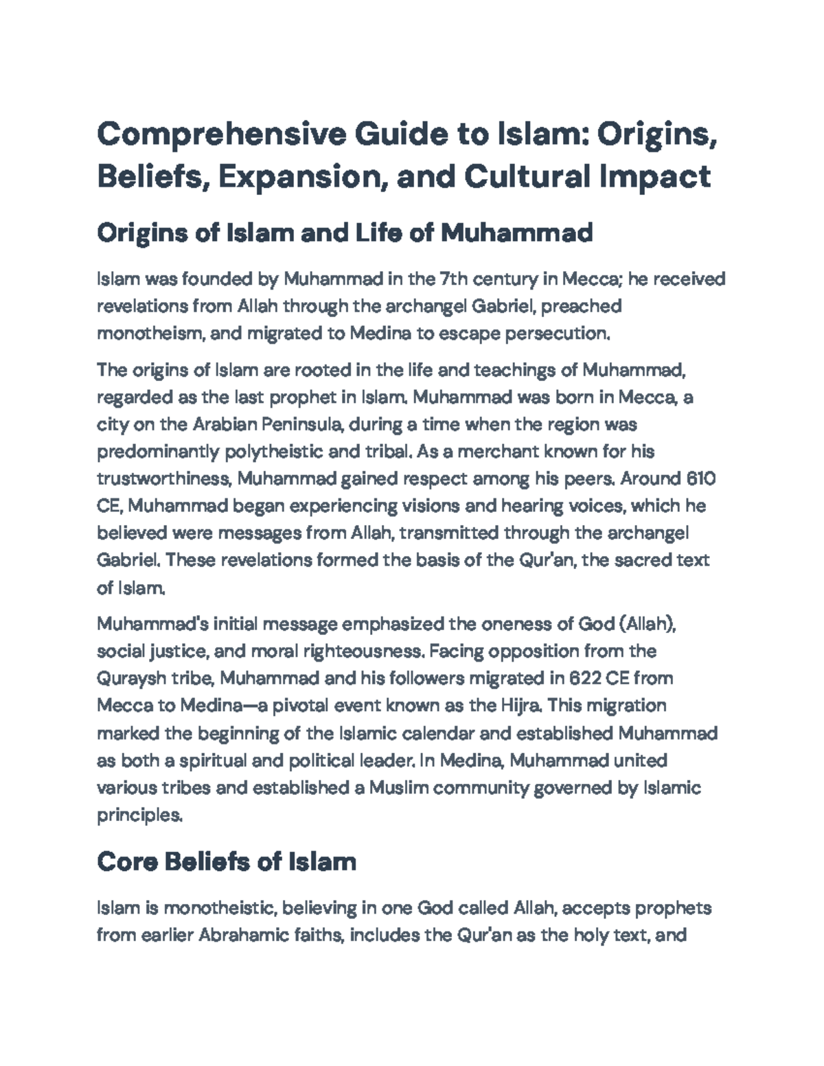 Comprehensive Overview of Islam: Origins, Beliefs, and Cultural ...