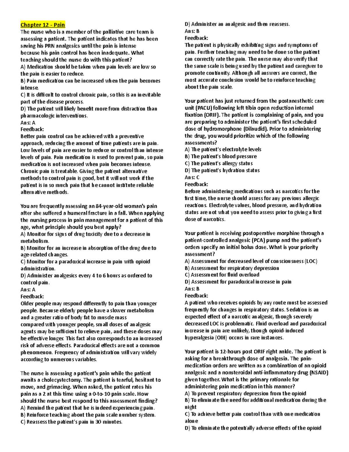 Med.Surg.Final Exam - Comprehensive Review of Pain Management - Studocu