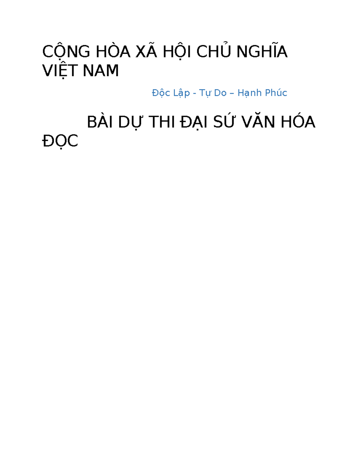 ĐỌC BÀI DỰ THI ĐẠI SỨ VĂN HÓA - LỚP 5A3 - TRƯỜNG CAO BÁ QUÁT - Studocu