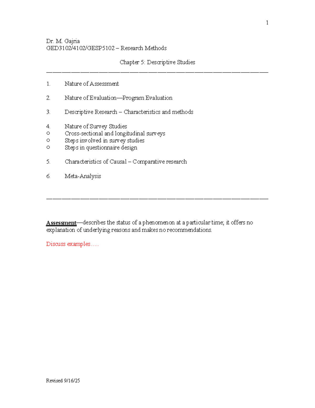 Descriptive Research Methods: Insights for GED3102/4102/GESP5102 Course ...