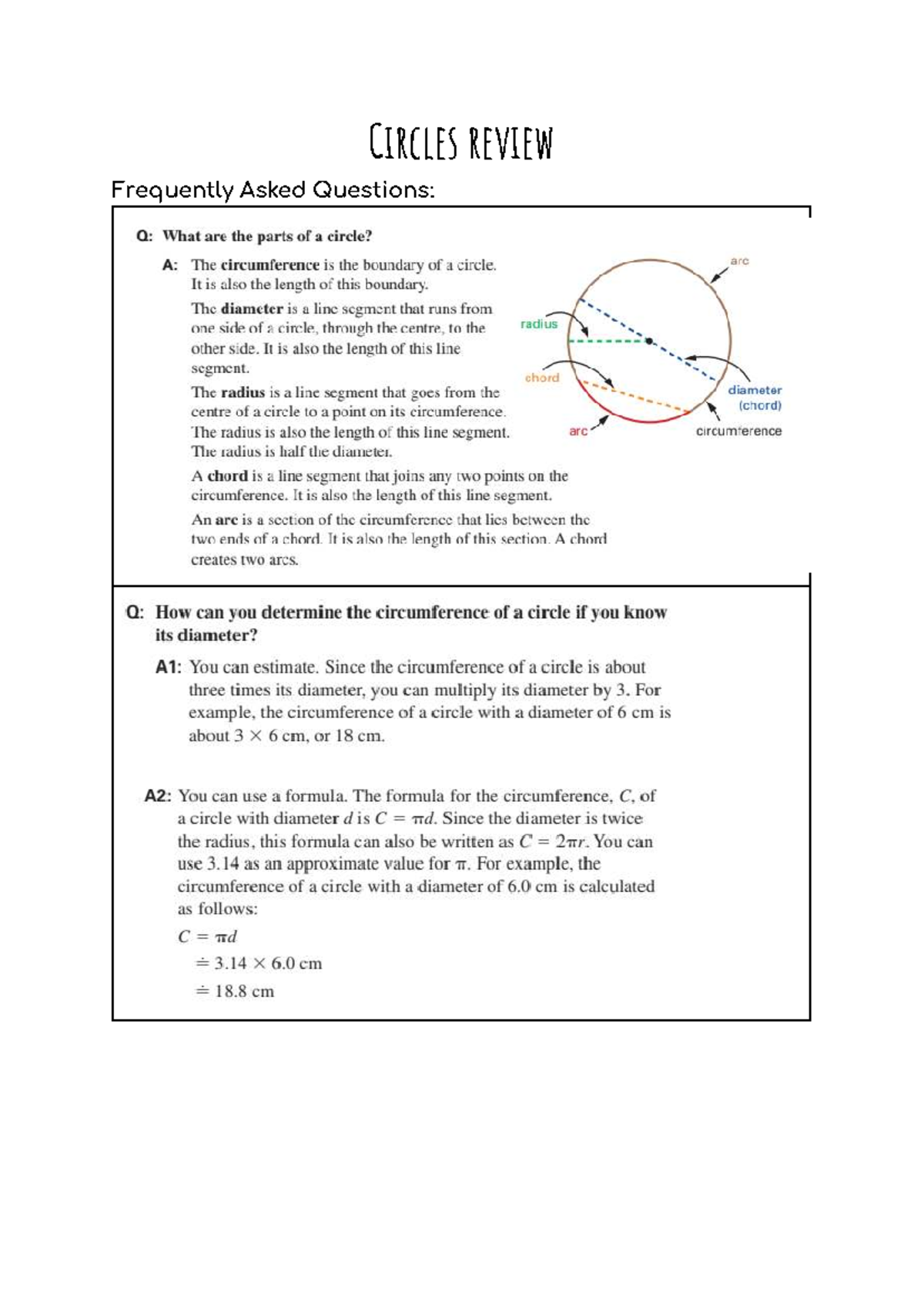 Grade 8 Math: Circles Review & Volume Homework Questions - Studocu