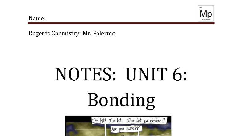 Regents Chemistry: Mr. Palermo Unit 6 Bonding Notes - Studocu