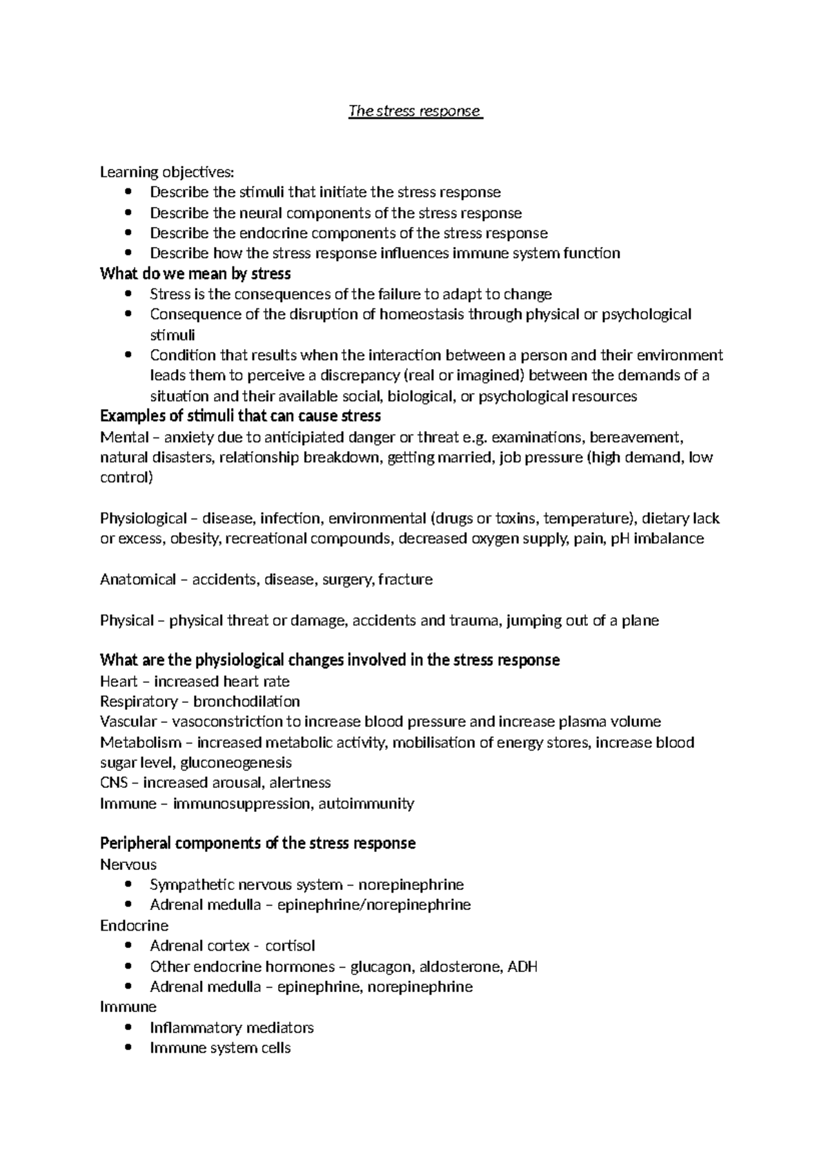 Learning Notes on the Stress Response (Psych 101) - Lecture Summary ...