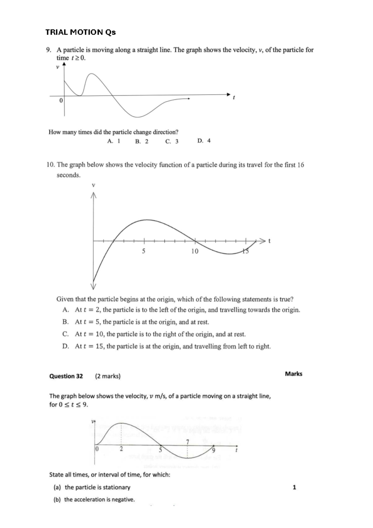 Trial HSC Motion Qs - Practice on Particle Velocity and Direction - Studocu
