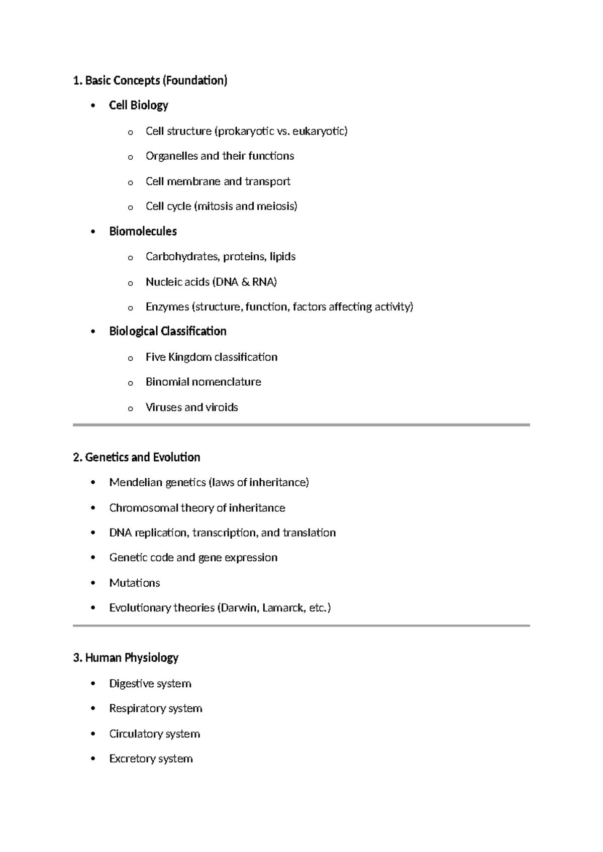 Biology Study Plan: Key Concepts & MCQs for Exam Prep (Course Code ...