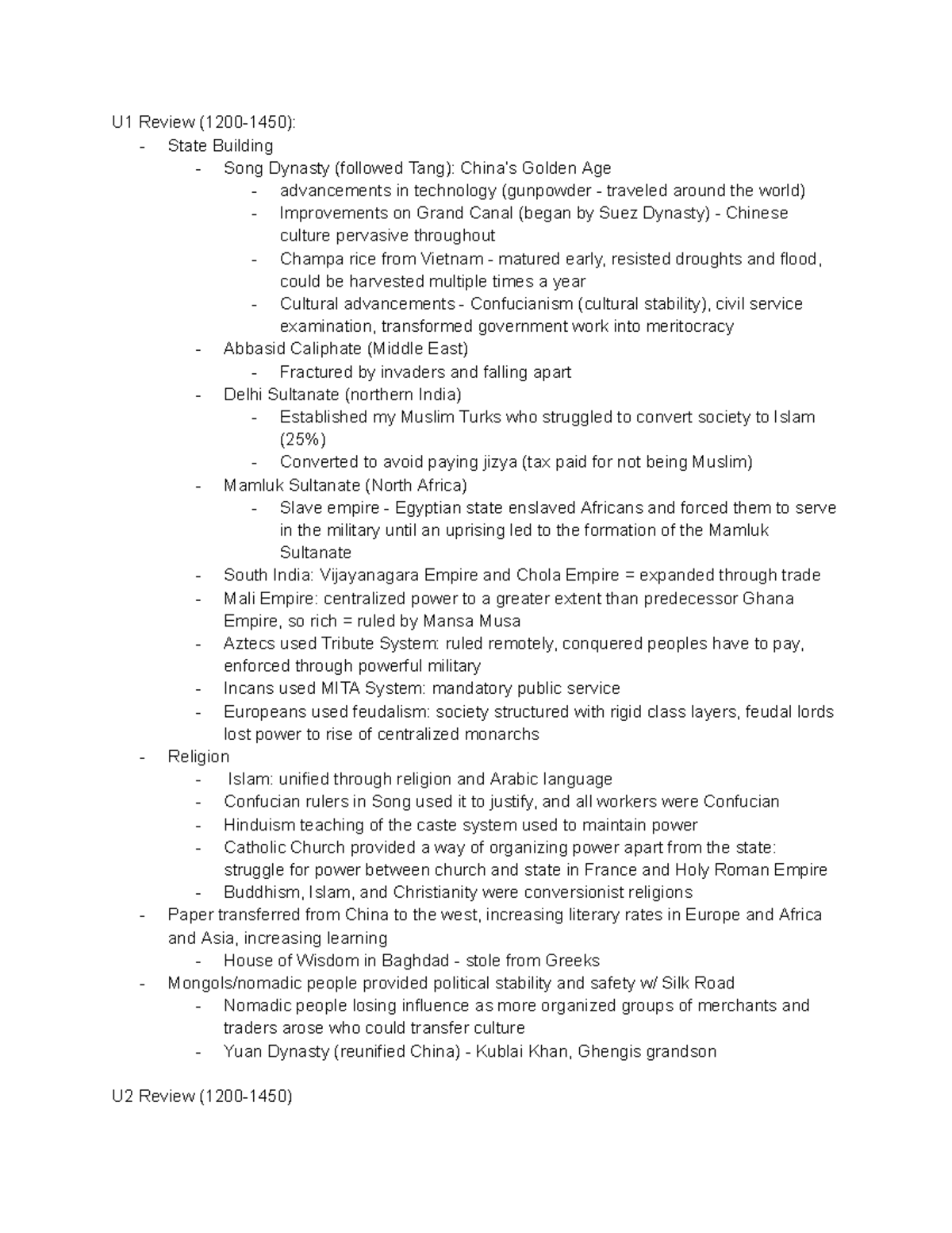 Revised World History Notes (1200-Present) for Comprehensive Study ...