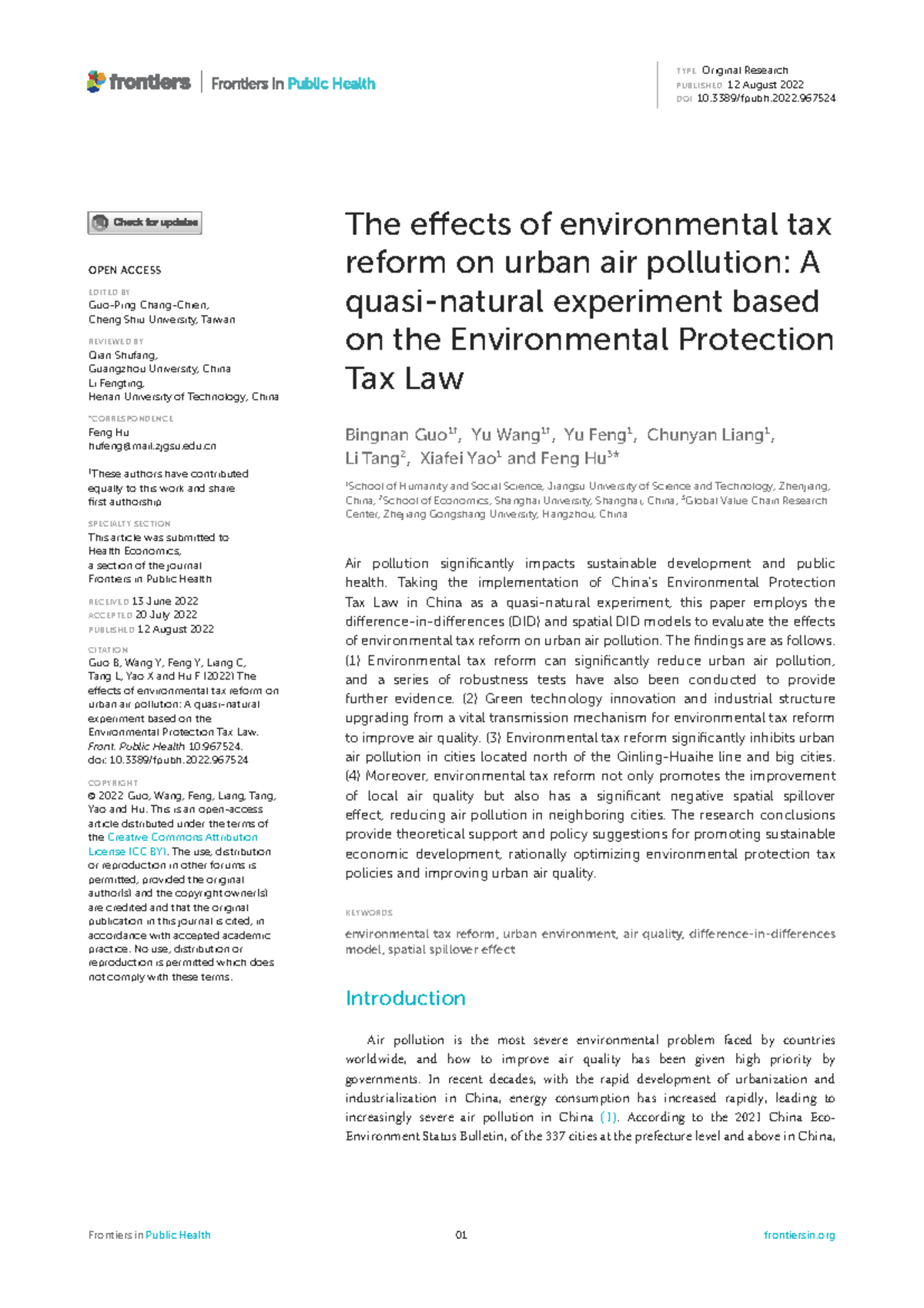 HRECS 83: Environmental Tax Reform and Urban Air Pollution Effects ...