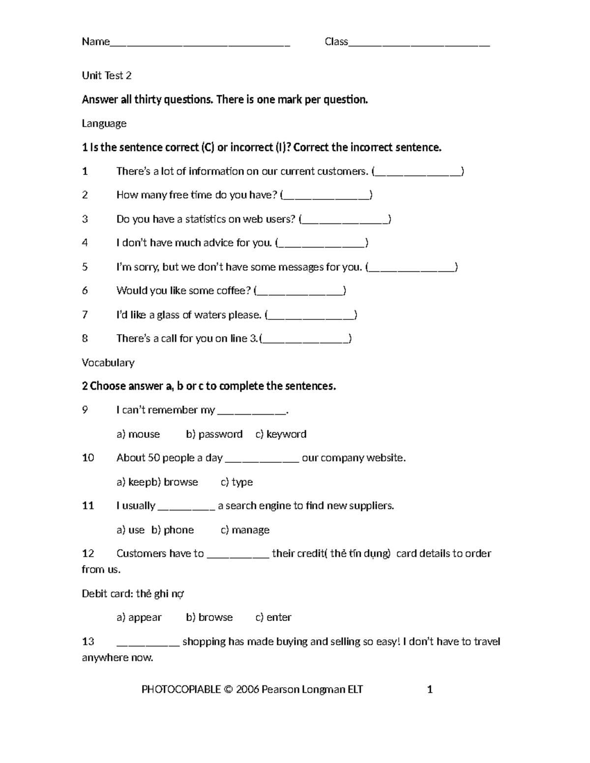 Unit Test 2 - Language Skills Assessment and Corrections - Studocu