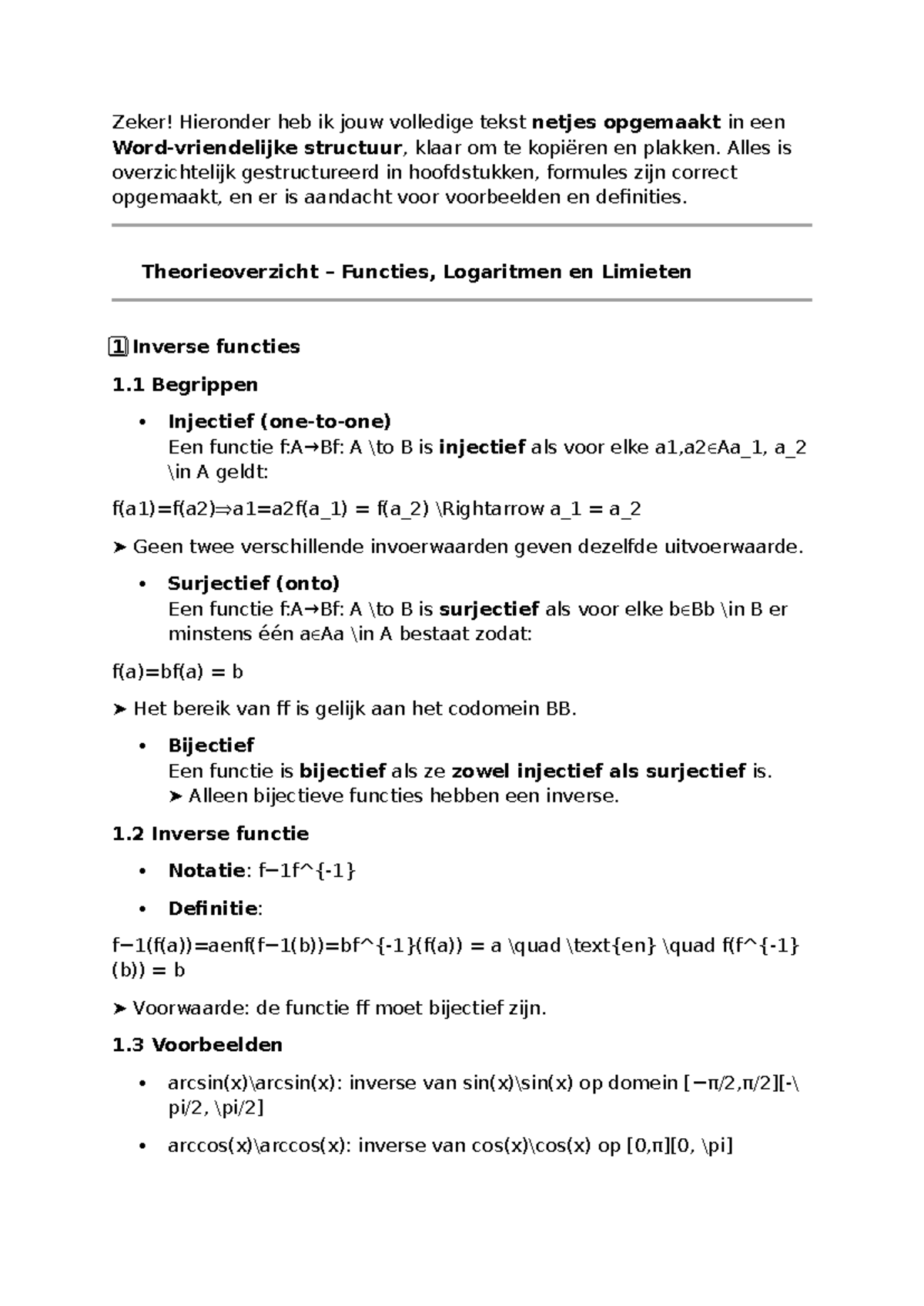 Theorieoverzicht: Functies, Logaritmen en Limieten (H1) - Studeersnel