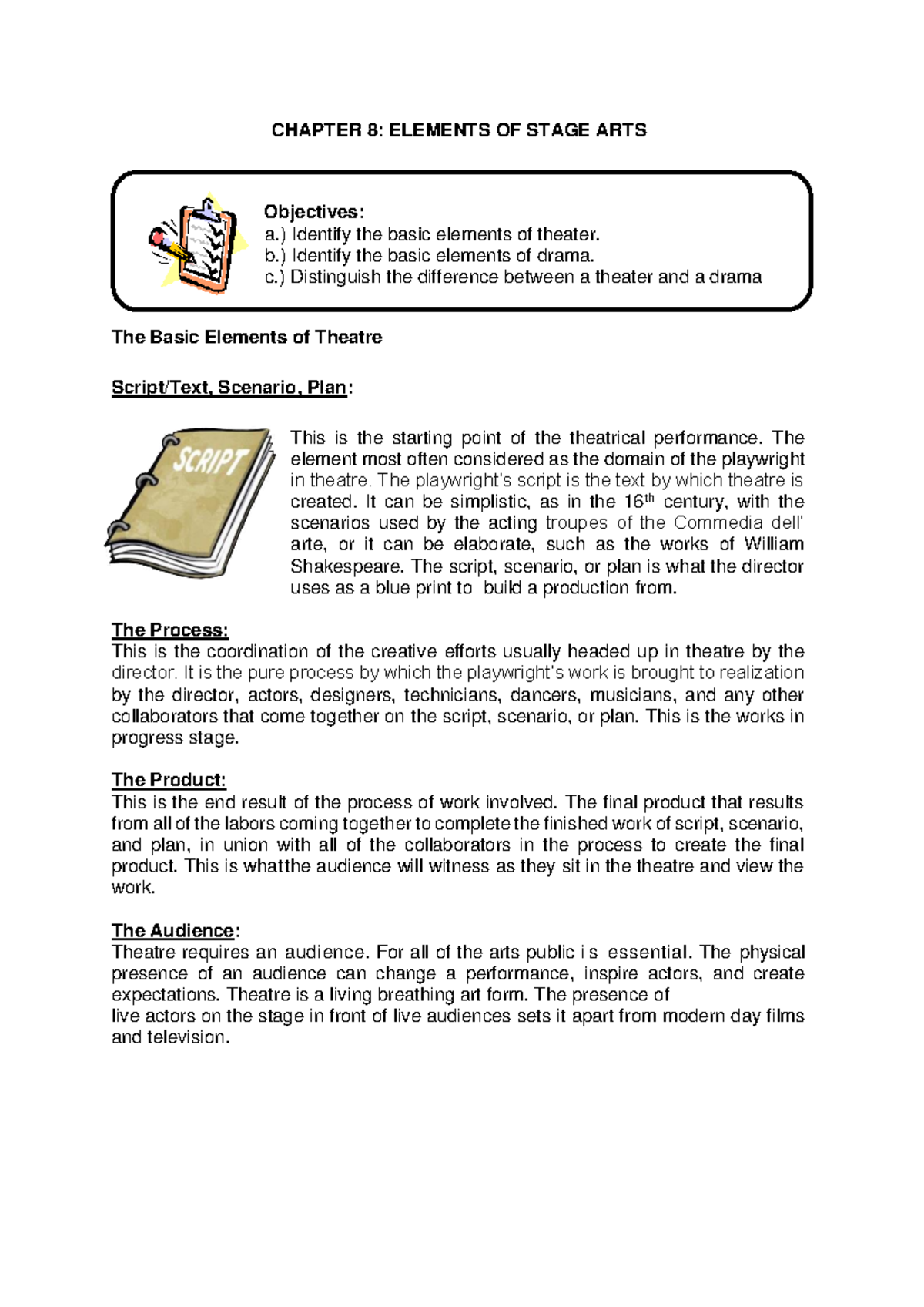 Chapter 8: Key Elements of Drama and Theatre Arts - Studocu