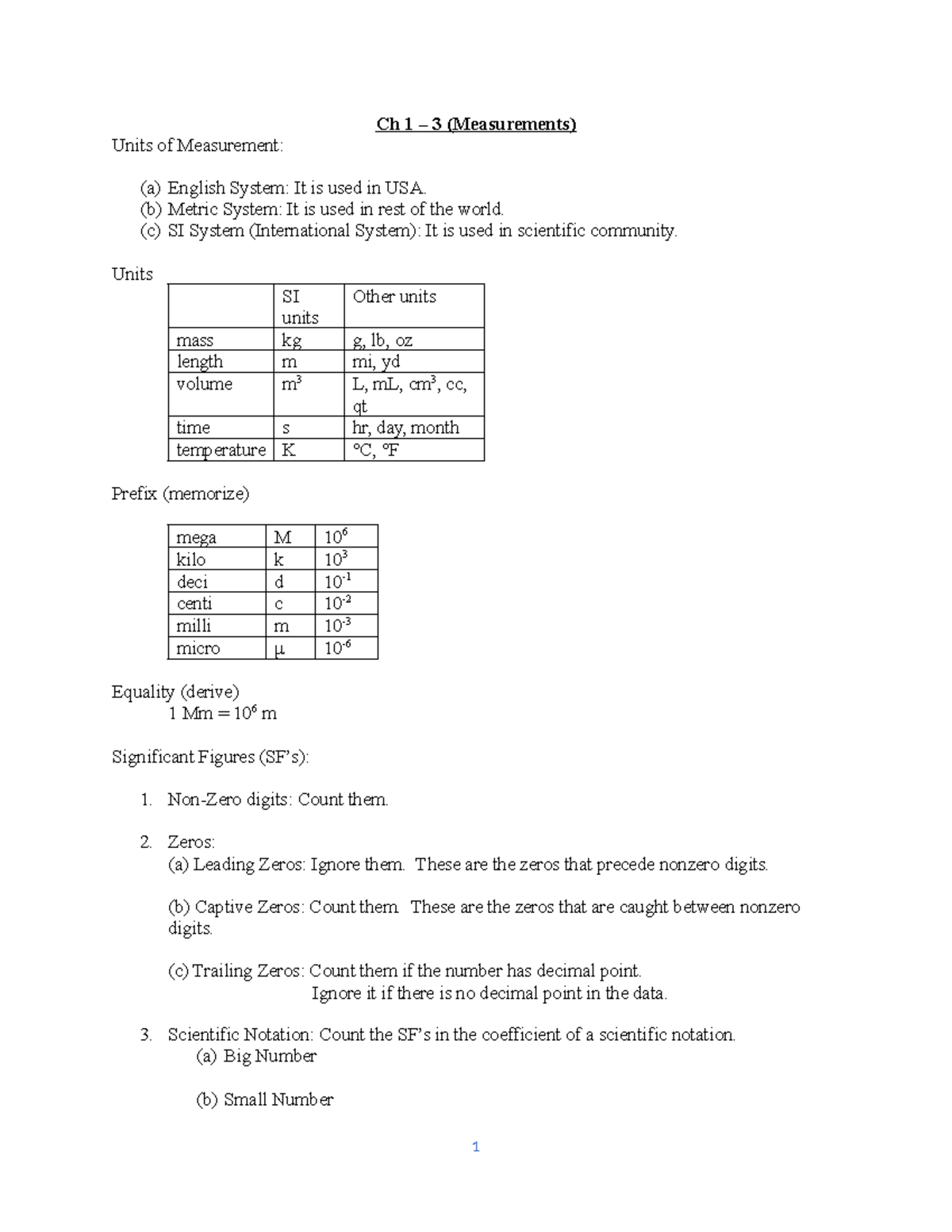 Measurement Concepts & Conversion Techniques (Ch 1-3 Notes) - Studocu