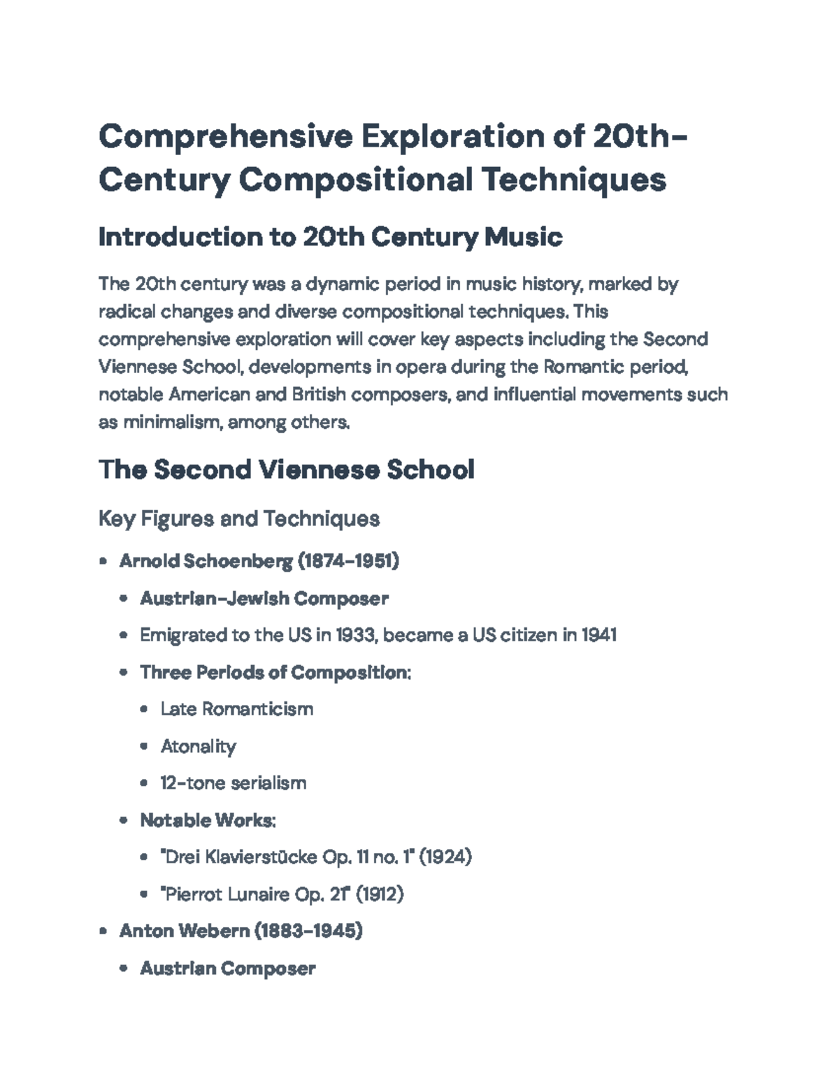 Comprehensive Study of 20th-Century Music Techniques and Composers ...